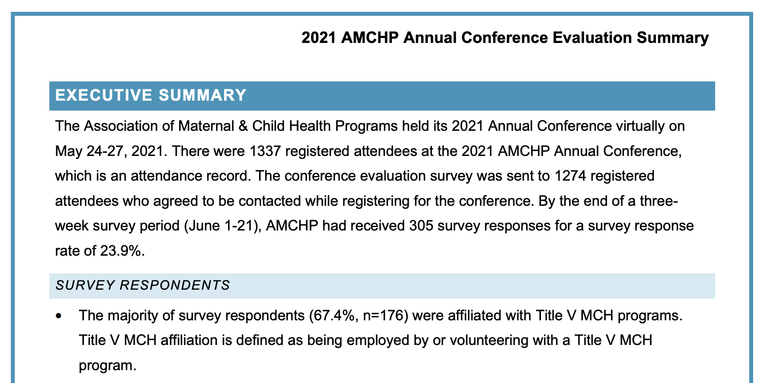 2021 AMCHP Annual Conference Evaluation Summary - AMCHP