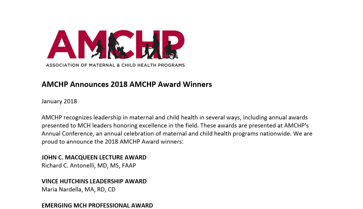 AMCHP Announces 2018 AMCHP Award Winners - AMCHP