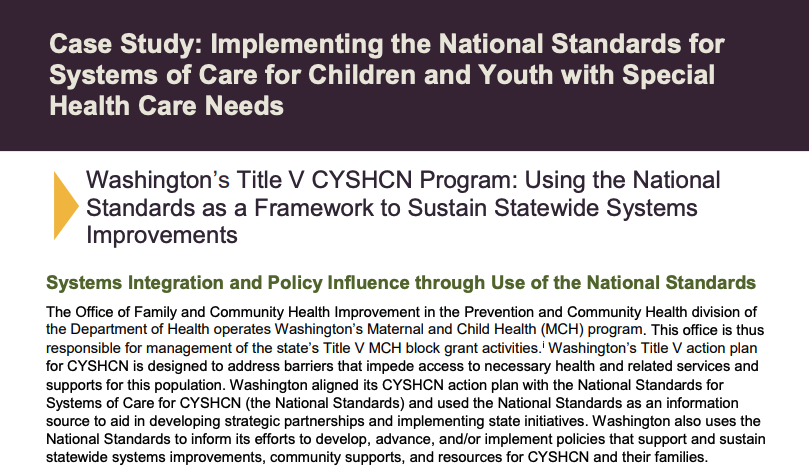 Washington’s Title V CYSHCN Program: Using the National Standards as a ...