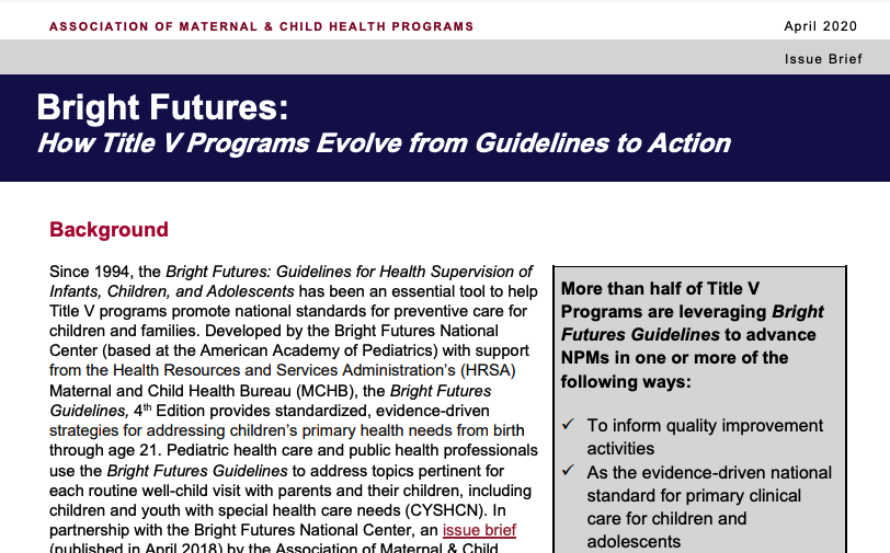 Bright Futures: How Title V Programs Evolve from Guidelines to Action ...