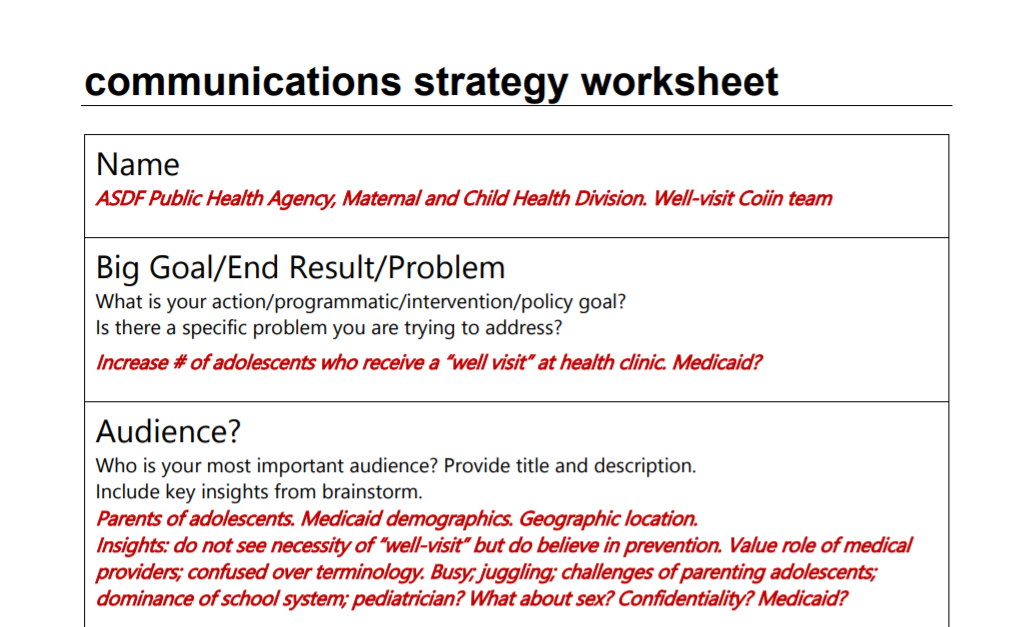 Strategy Worksheet for Communications - AMCHP