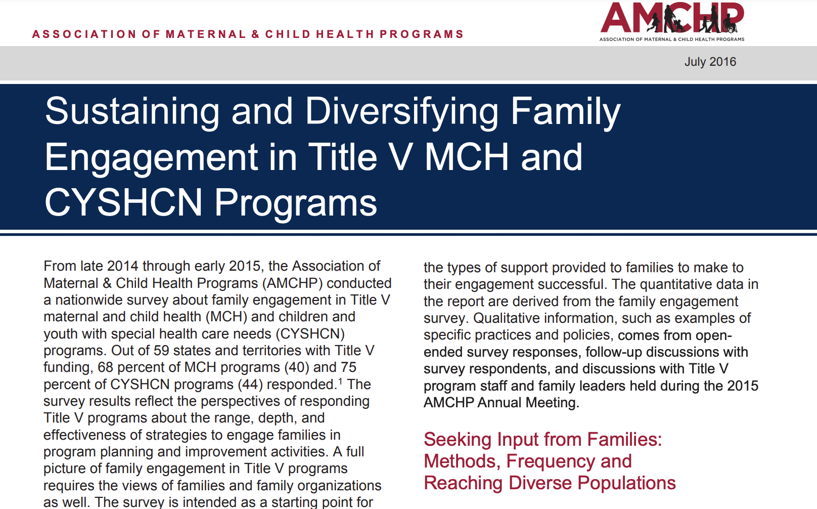 Sustaining and Diversifying Family Engagement in Title V MCH and CYSHCN ...