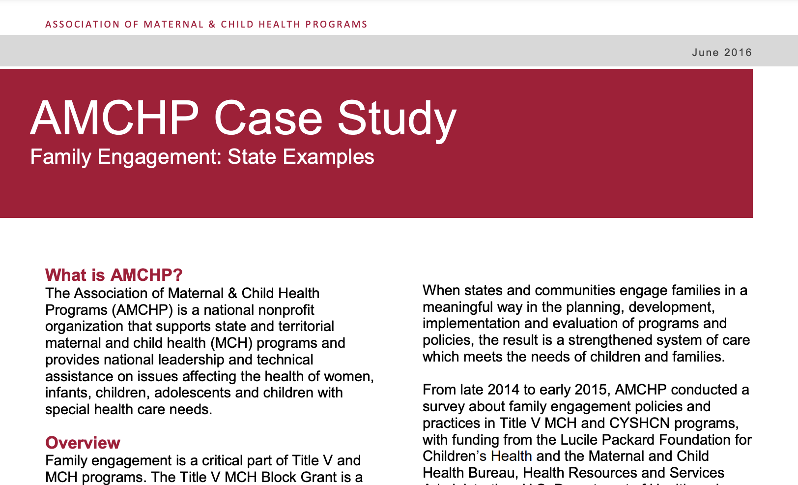 AMCHP Case Study Family Engagement: State Examples - AMCHP