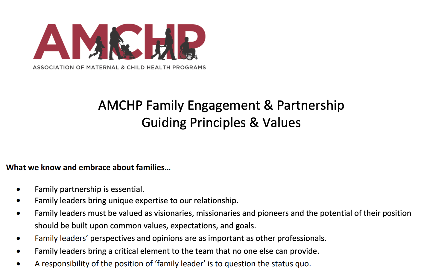 AMCHP Family Engagement & Partnership Guiding Principles & Values - AMCHP