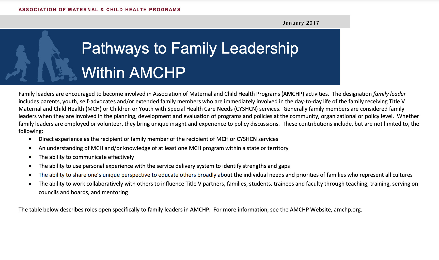 Pathways to Family Leadership Within AMCHP - AMCHP